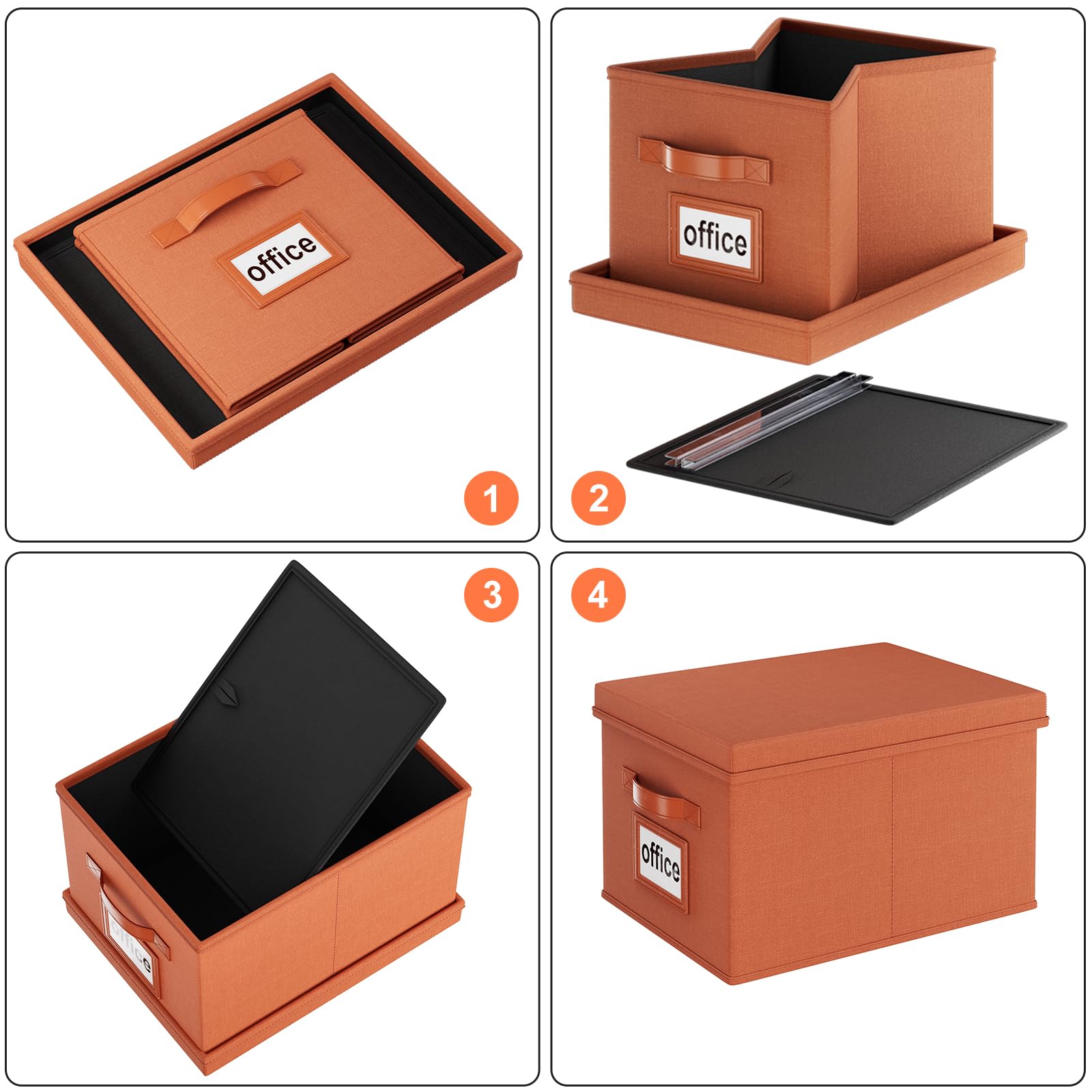 Huolewa Upgraded File Organizer Boxes Set of 2, File Boxes with Lids, Linen Hanging File Organizer Boxes for Document Letter/Legal File Folder Storage, Small Filing Boxes Cabinets for Office/Home