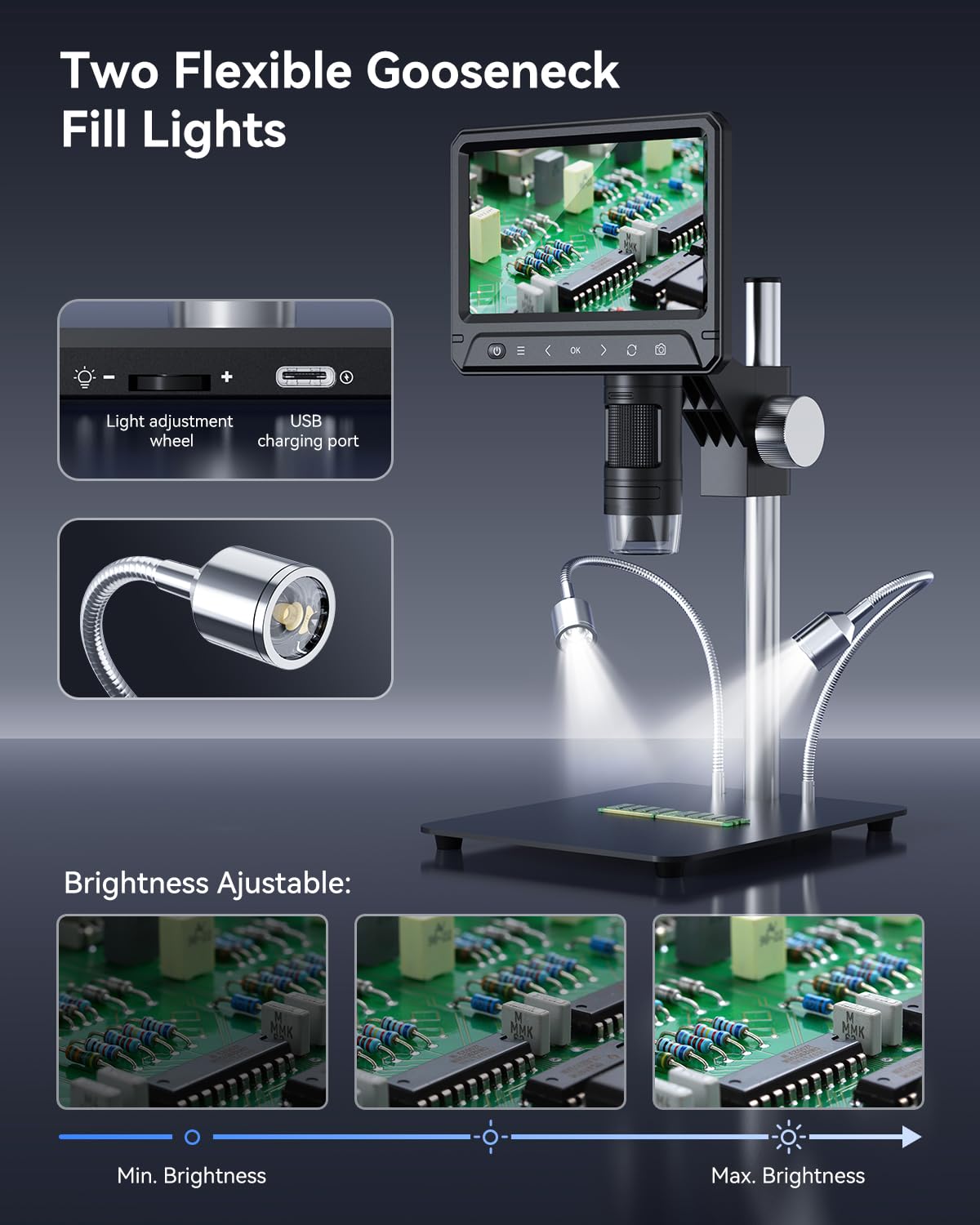 7" LCD Digital Microscope, Coin Microscope with 12MP Camera 10-1200X, 1080P Video/Photo, SKYEAR USB Microscope for Windows/MacOS, 2 Fill Lights, Wireless Remote, Microscope for Adults