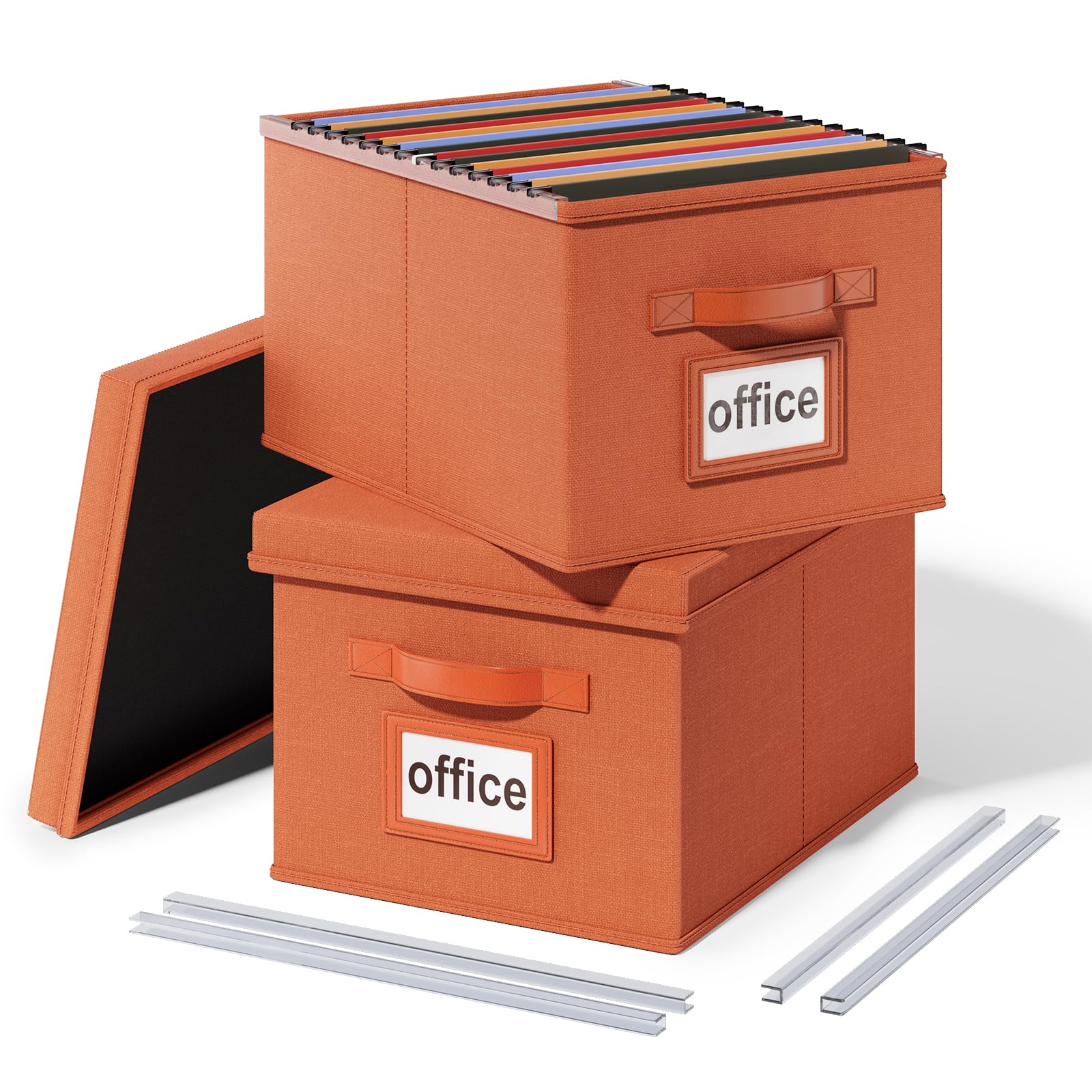Huolewa Upgraded File Organizer Boxes Set of 2, File Boxes with Lids, Linen Hanging File Organizer Boxes for Document Letter/Legal File Folder Storage, Small Filing Boxes Cabinets for Office/Home