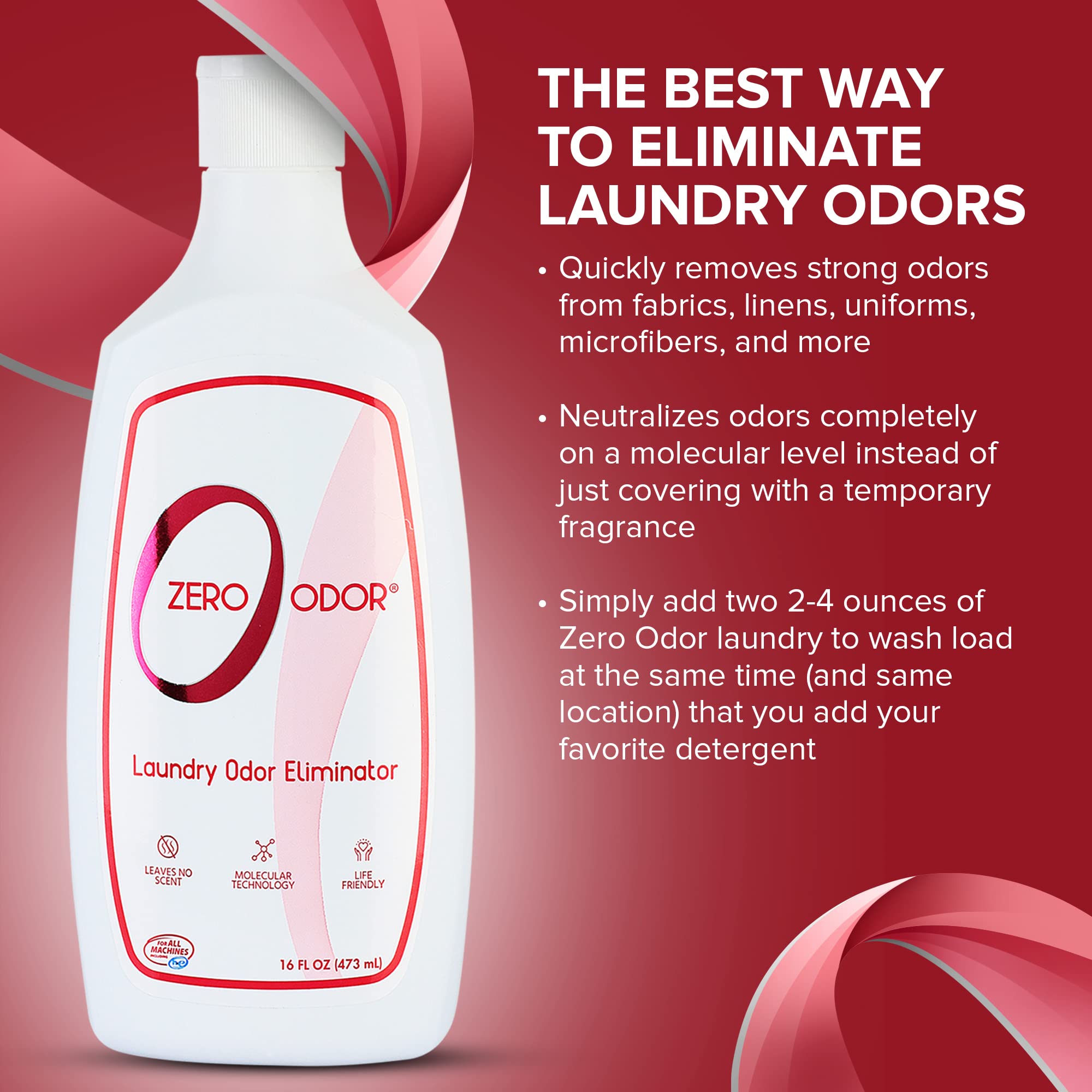 Zero Odor β Laundry Odor Eliminator - Permanently Eliminate laundry Odor β Patented Molecular Technology Best For Clothes, Towels & Linens, Shoes, Bags, Etc. - rinse and refresh Again, 16oz