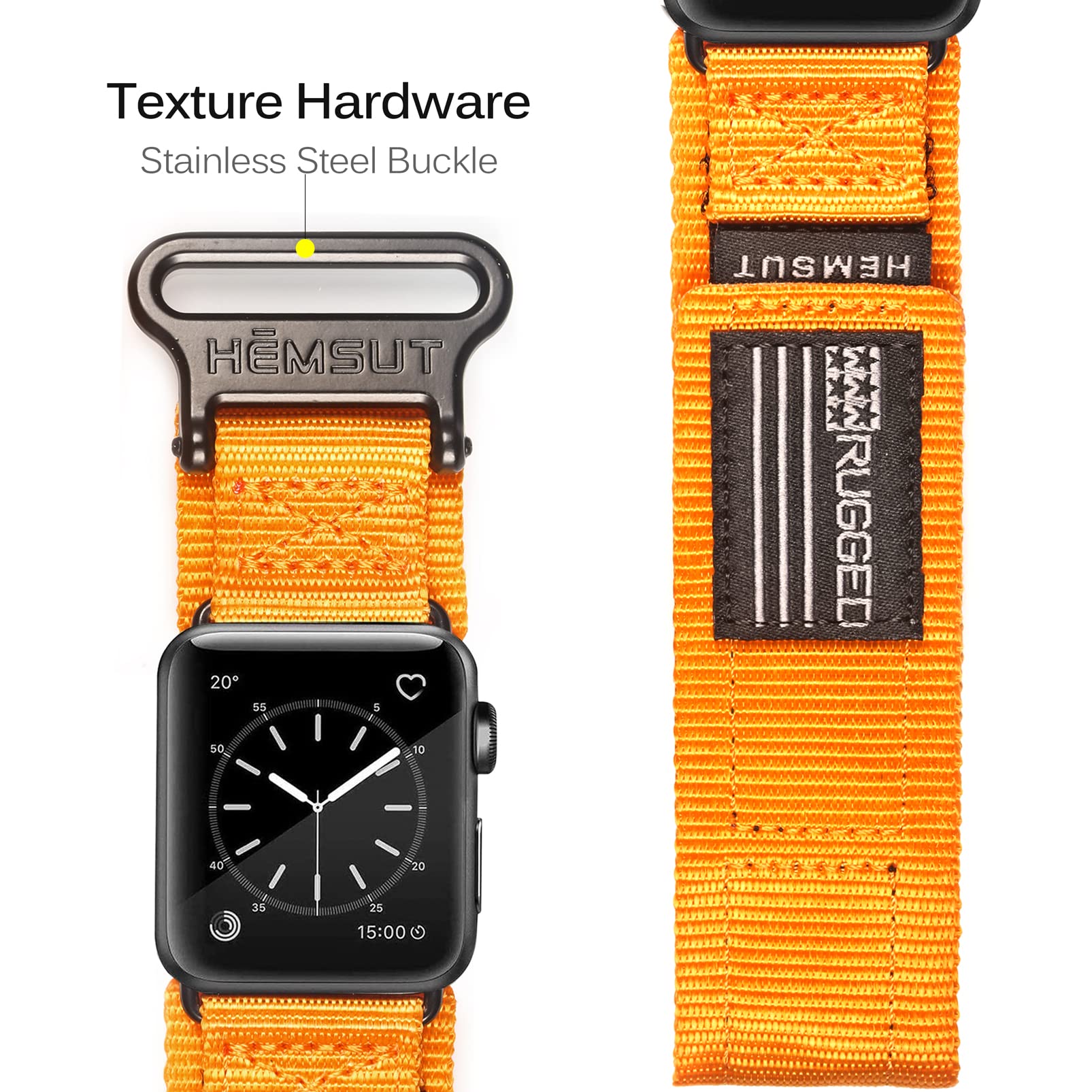Hemsut Compatible With Apple Watch Band, Rugged Nylon Sports Strap With Woven Loop Design For iWatch 42mm/44mm/45mm 38mm/40mm/41mm, Tough Replacement Band For Series 7/6/5/4/3/2/1/SE Men Women