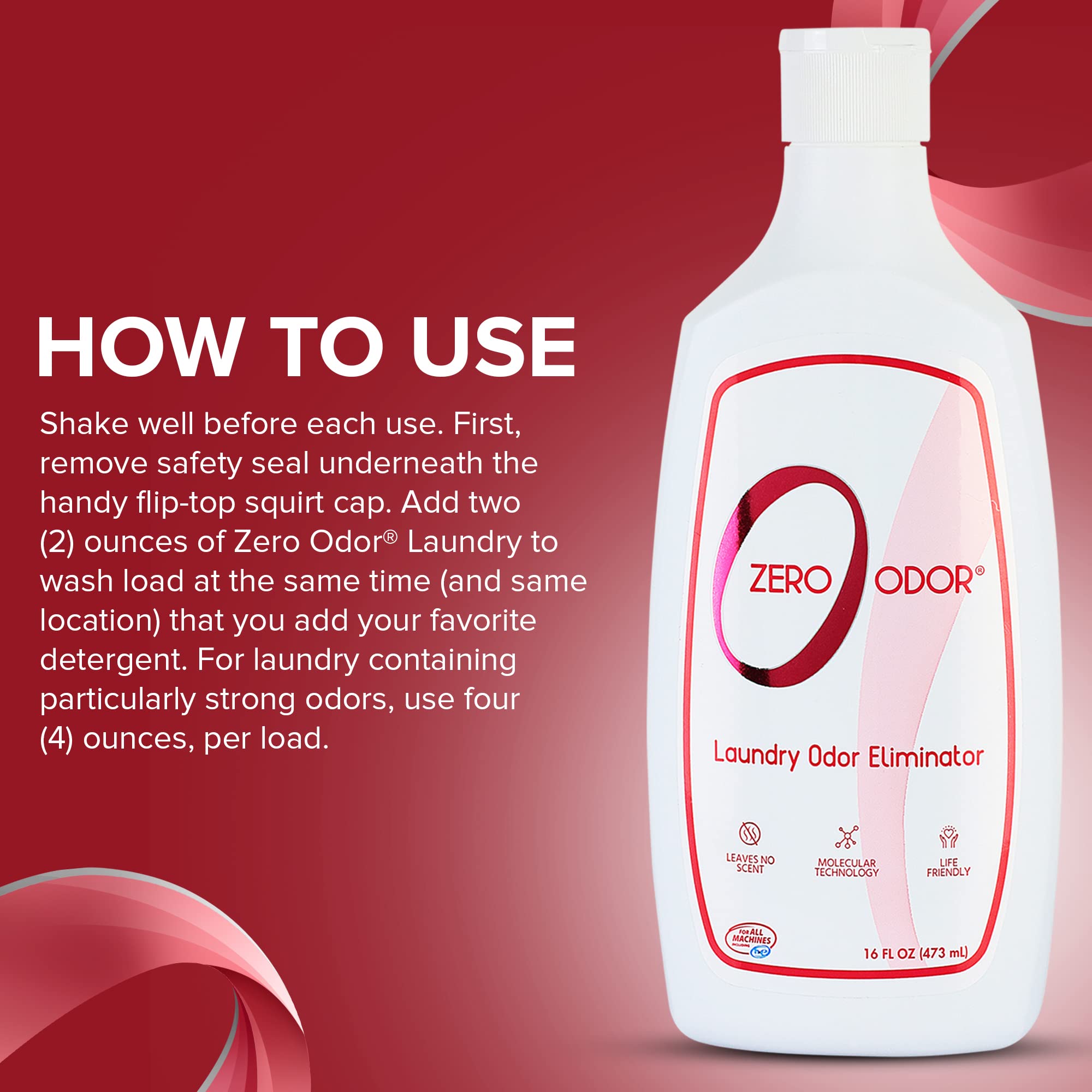 Zero Odor β Laundry Odor Eliminator - Permanently Eliminate laundry Odor β Patented Molecular Technology Best For Clothes, Towels & Linens, Shoes, Bags, Etc. - rinse and refresh Again, 16oz