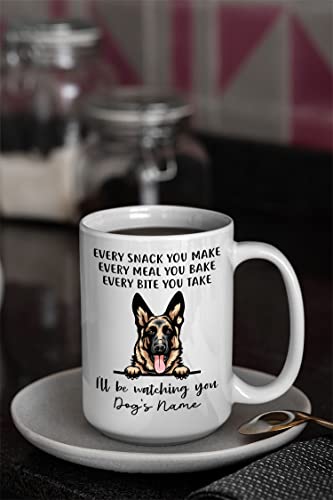 Personalized German Shepherd Coffee Mug, Every Snack You Make I'll Be Watching You, Customized Dog Mugs for Mom Dad, Gifts for Dog Lover, Mothers Day, Fathers Day, Birthday Presents