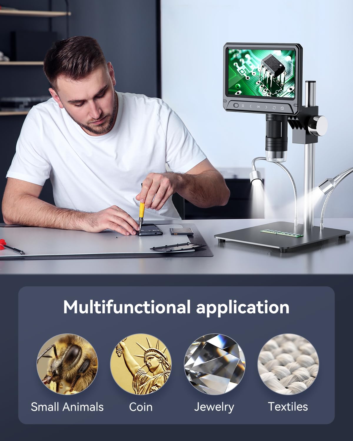 7" LCD Digital Microscope, Coin Microscope with 12MP Camera 10-1200X, 1080P Video/Photo, SKYEAR USB Microscope for Windows/MacOS, 2 Fill Lights, Wireless Remote, Microscope for Adults
