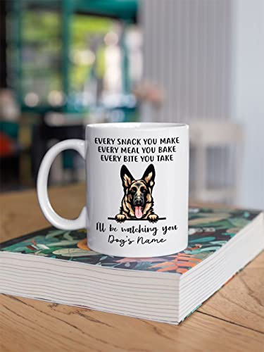 Personalized German Shepherd Coffee Mug, Every Snack You Make I'll Be Watching You, Customized Dog Mugs for Mom Dad, Gifts for Dog Lover, Mothers Day, Fathers Day, Birthday Presents