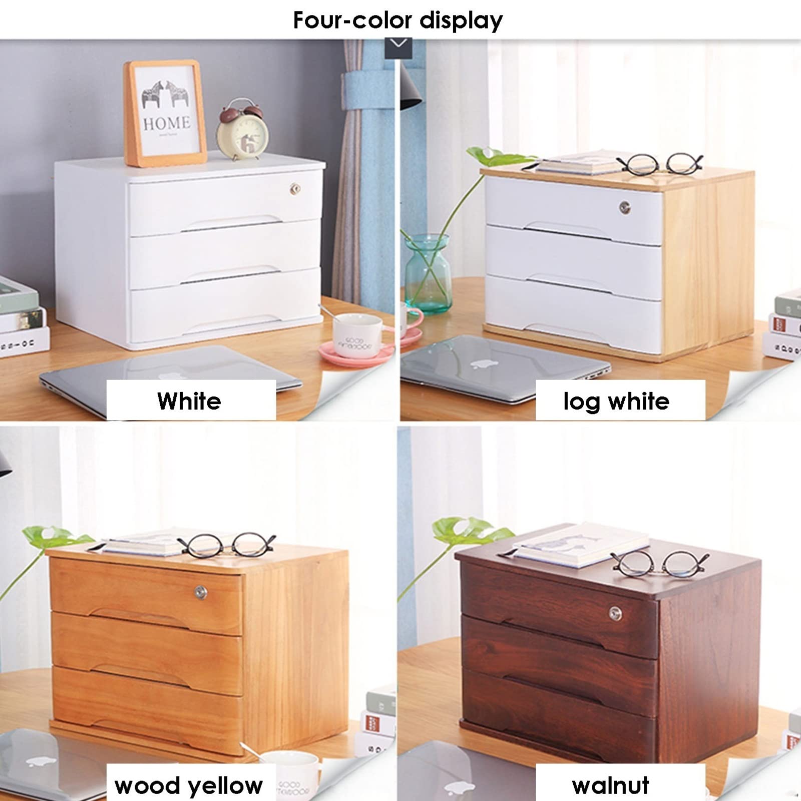 LEYT Wooden Desktop Storage Box with Lockable Drawers, Office Supplies A4/Receipt File Organizer, Flat File Cabinet (Color : C)