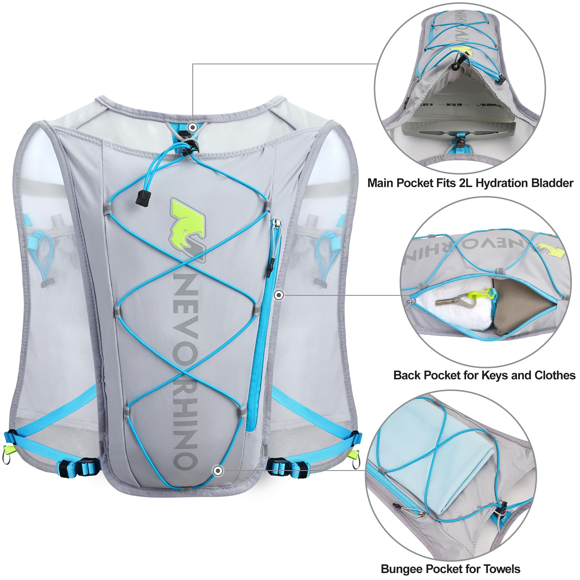 N NEVO RHINO Running Vest for Women, Water Backpack, Hydration Running Vest for Hiking, Trail Marathon Race, Ideal for Women and Men (Pack with 1.5L Water Bladder)