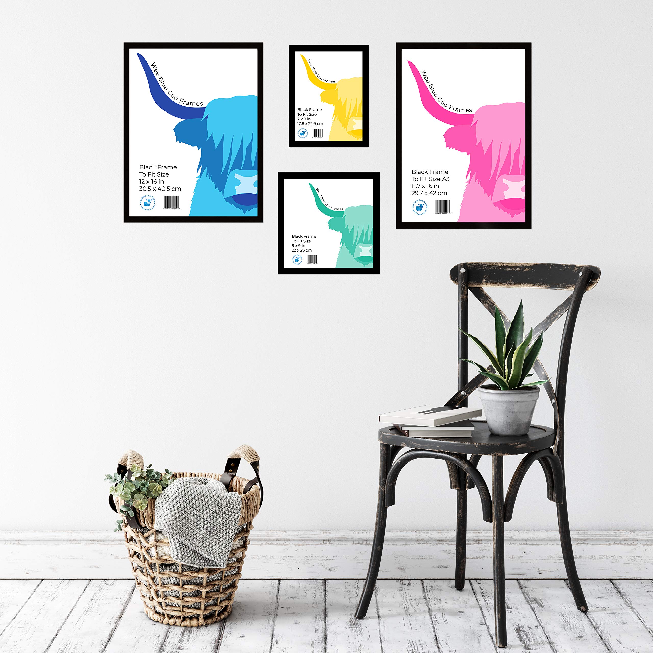 Wee Blue Coo A3 Black Wooden Picture Frame 11.7 x 16.5 Inch (29.7 x 42cm) Acrylic Safety 'Glass' Photo Frame