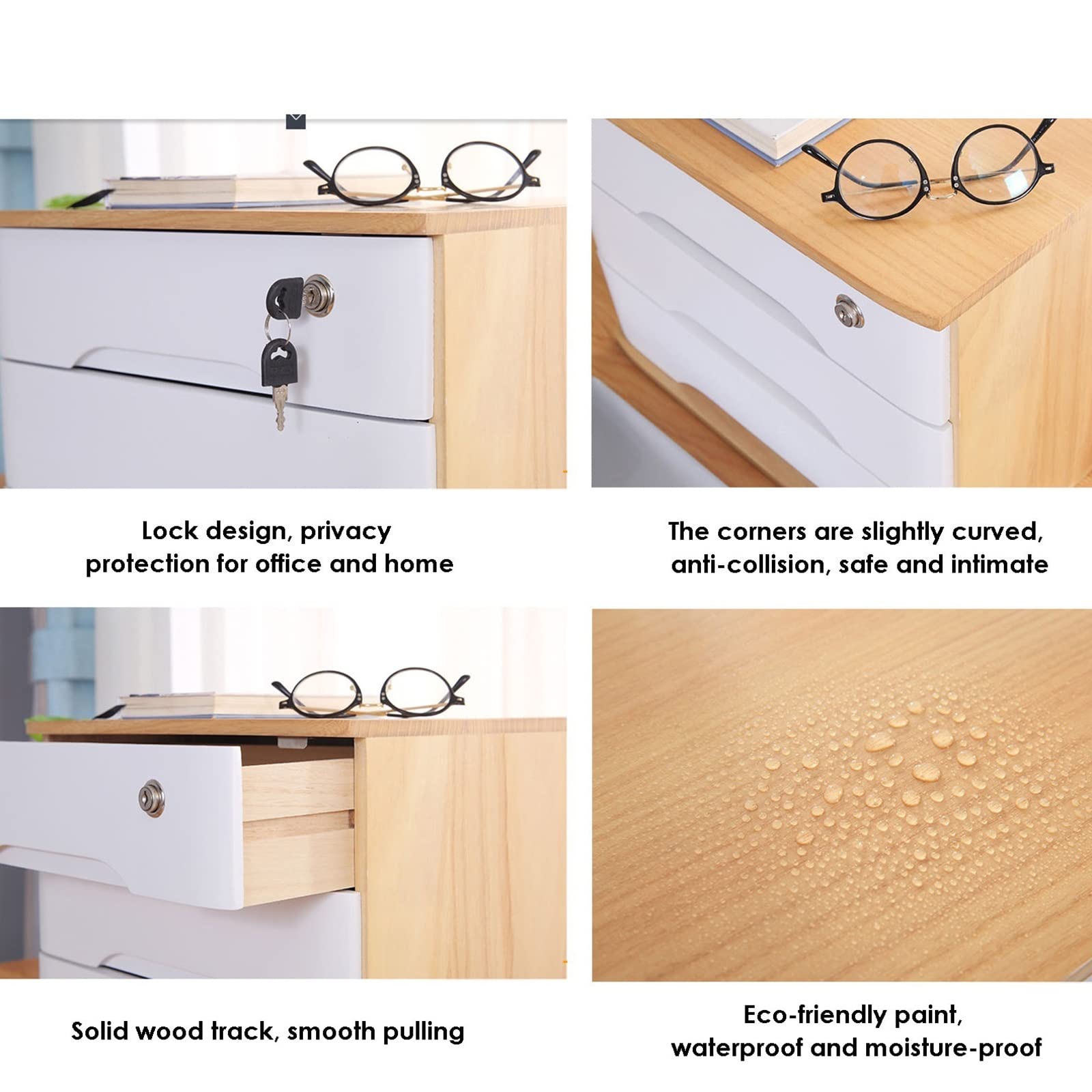 LEYT Wooden Desktop Storage Box with Lockable Drawers, Office Supplies A4/Receipt File Organizer, Flat File Cabinet (Color : C)