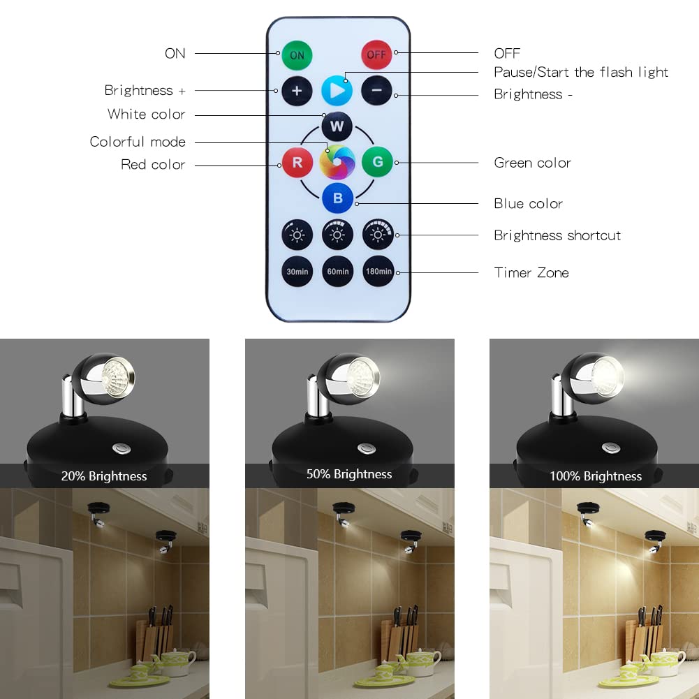 LEASTYLE Spotlight Battery Operated Spot Light Up Lights Indoor Mini Accent Lights Dimmable Art Lights LED Spotlights Wall Light for Christmas, Halloween Pumpkin