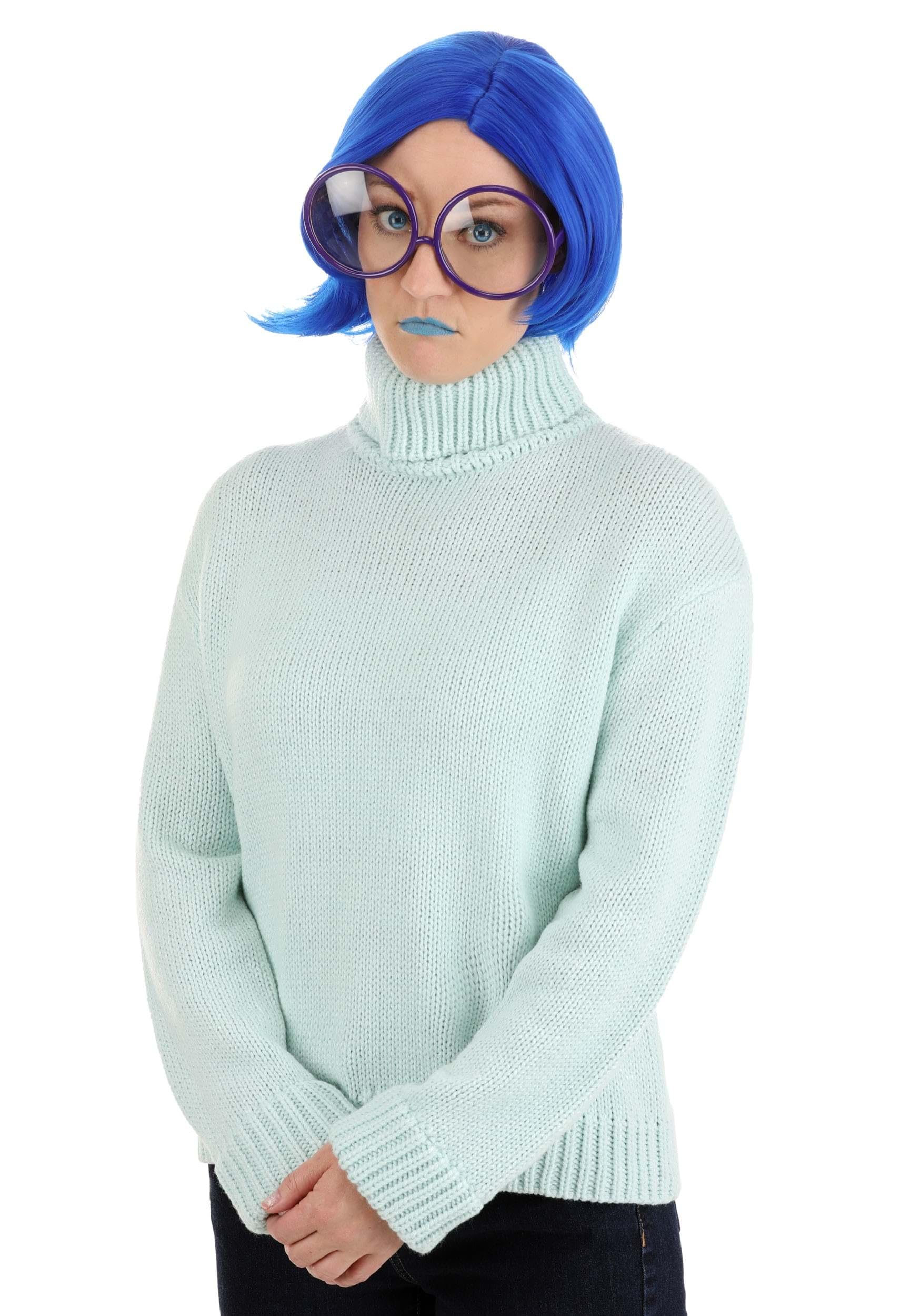 Fun Costumes Disney and Pixar Inside Out Sadness Costume for Adults, Deluxe Women's Sadness Outfit for Halloween and Cosplay Large Blue