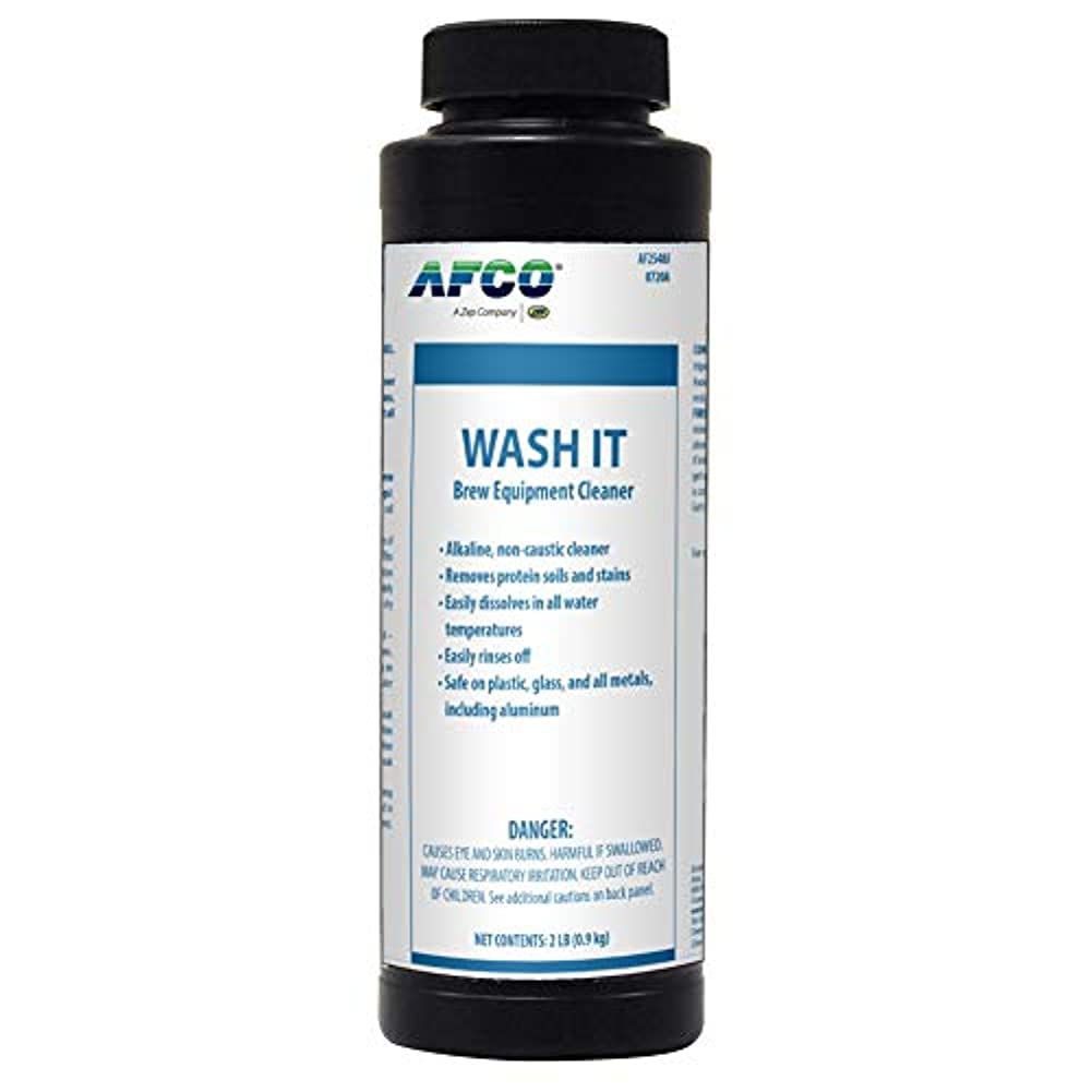 OBSOLETE AFCO 2548 Wash It Powdered Alkaline Brew Equipment Cleaner 2 LB (One Container) designed for cleaning everything, including fermenters, brew kettles, mash/lauter tuns, heat exchangers, tanks