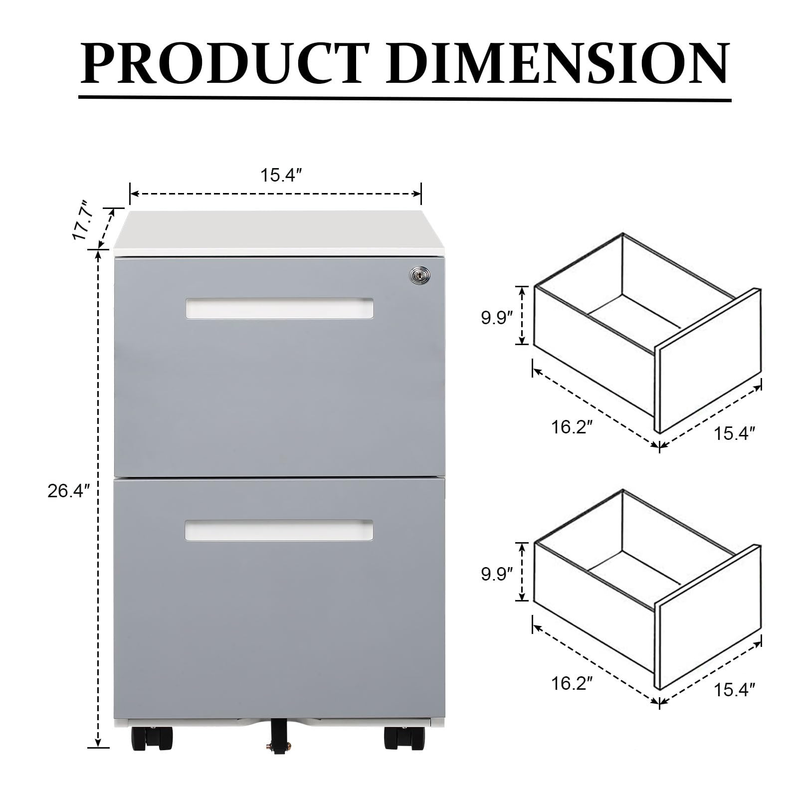 GOOGIC 2-Drawer Mobile File Cabinets, Rolling Metal Vertical Filing Cabinet for Legal & Letter File Anti-tilt Design with Lock Fully Assembled Except Casters, Gray&White(Style 3)