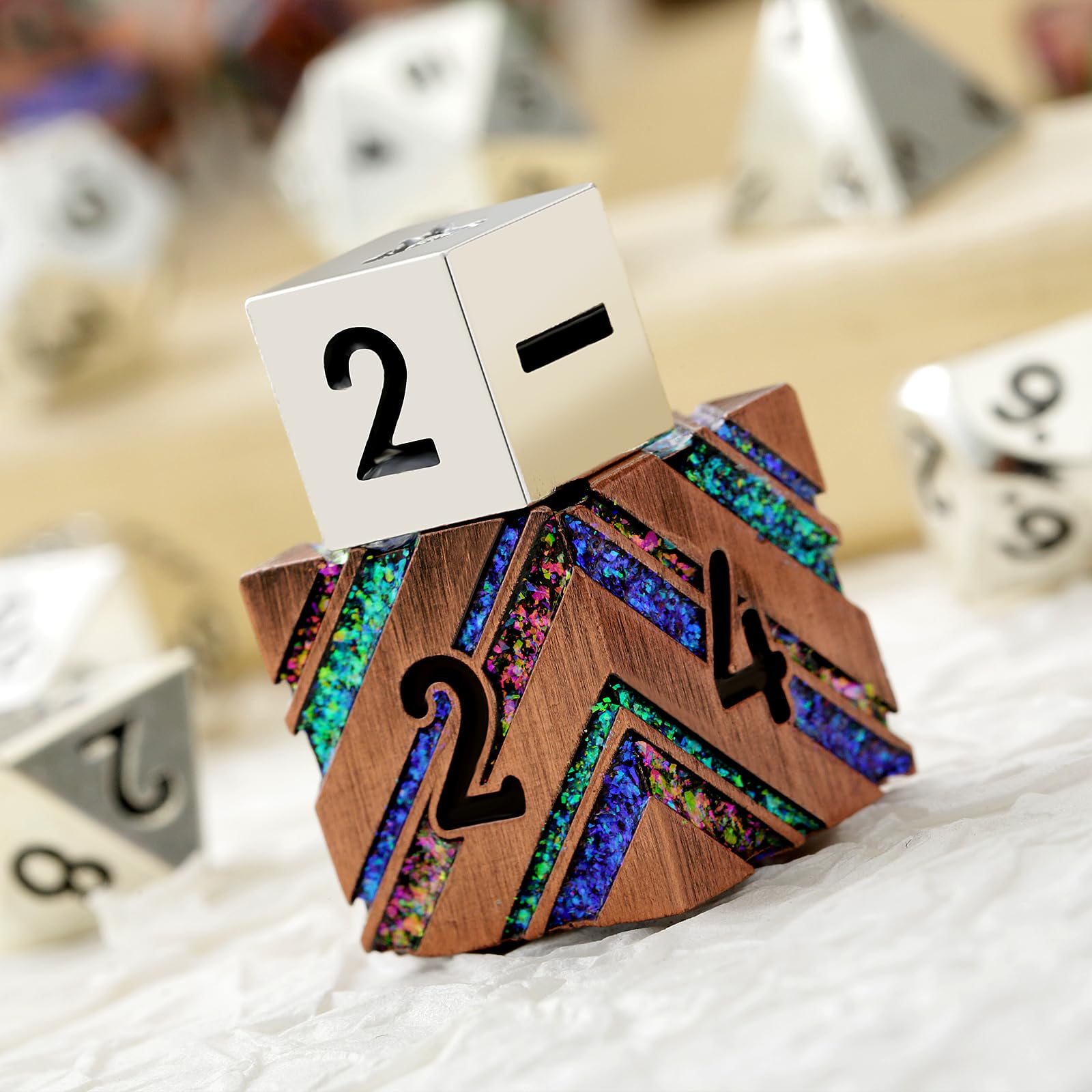 Metal DND Dice Mini,DNDND 10mm Metallic D&D Dice Set with Gorgeous Gift Dice Box for Dungeons and Dragon D&D Game (Silver with Black Num)