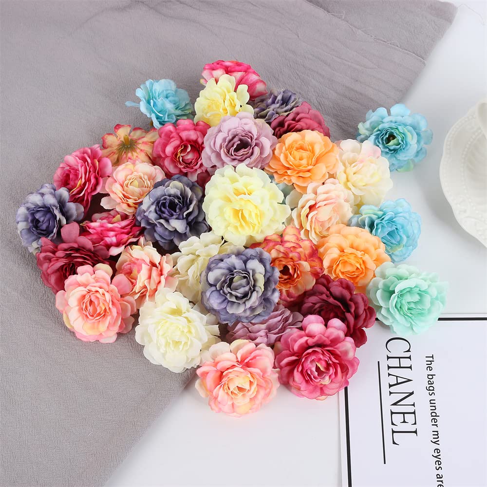 20pcs Roses Buds Artificial Flowers Bulk, 2" Small Silk Rose Artificial Flower Head Fake Flower For Home Decor Christmas Party Marriage Wedding Decoration DIY Wreath Accessories (Milky White)