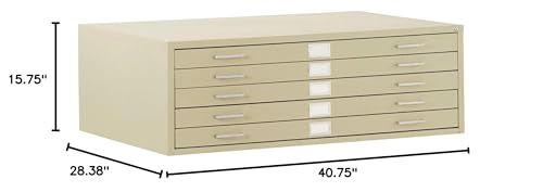 Sandusky Lee 5-Drawer Flat File Cabinet - Putty, 40 3/4in.W x 16 1/8in.H x 28 3/8in.D, Model Number 244876-PU