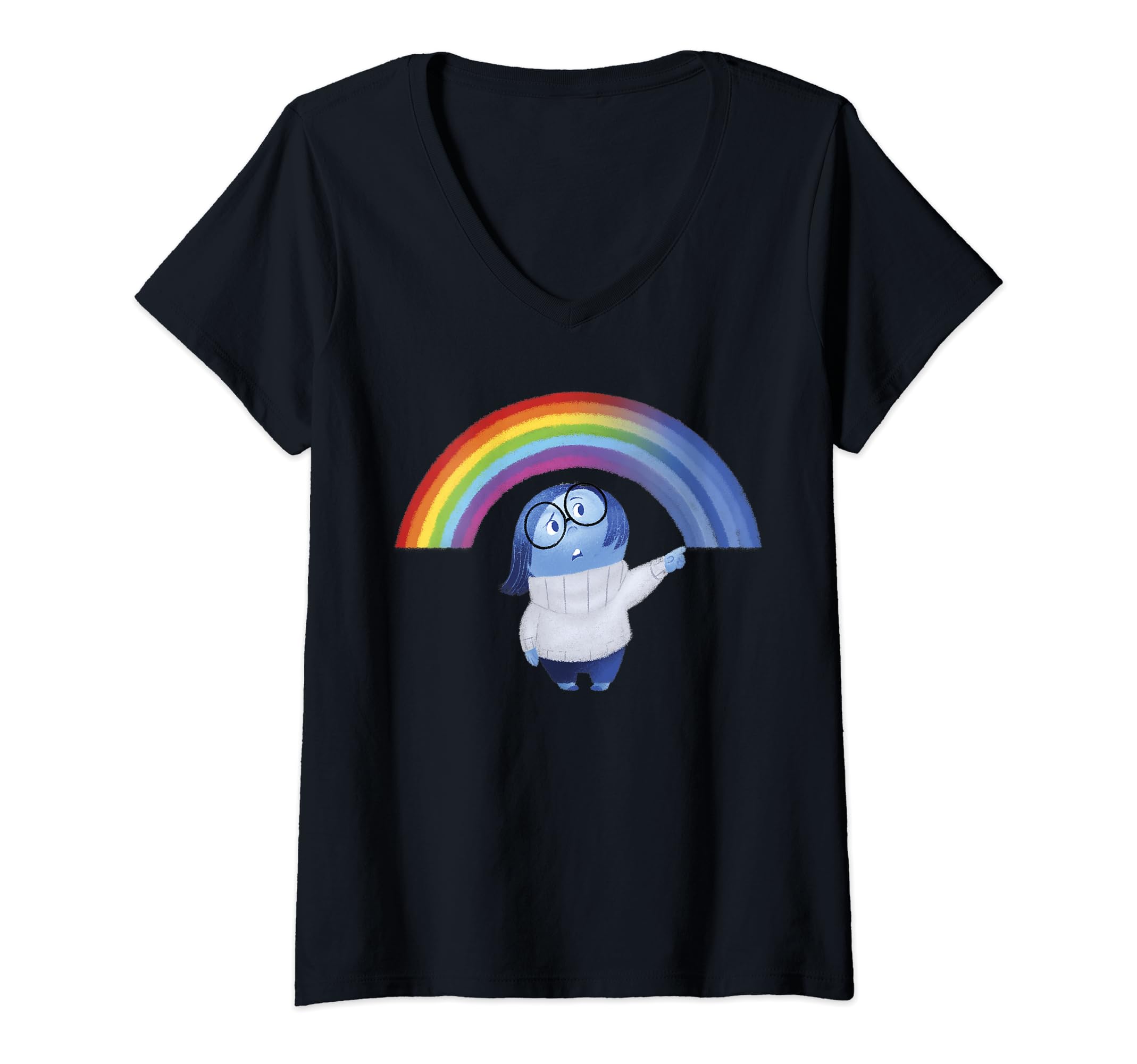 Womens Disney Inside Out Sadness Rainbow V-Neck T-Shirt