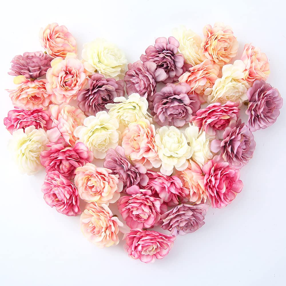 20pcs Roses Buds Artificial Flowers Bulk, 2" Small Silk Rose Artificial Flower Head Fake Flower For Home Decor Christmas Party Marriage Wedding Decoration DIY Wreath Accessories (Milky White)