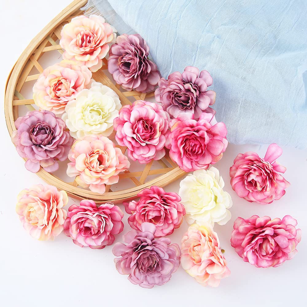 20pcs Roses Buds Artificial Flowers Bulk, 2" Small Silk Rose Artificial Flower Head Fake Flower For Home Decor Christmas Party Marriage Wedding Decoration DIY Wreath Accessories (Milky White)