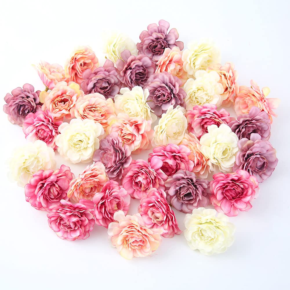 20pcs Roses Buds Artificial Flowers Bulk, 2" Small Silk Rose Artificial Flower Head Fake Flower For Home Decor Christmas Party Marriage Wedding Decoration DIY Wreath Accessories (Milky White)