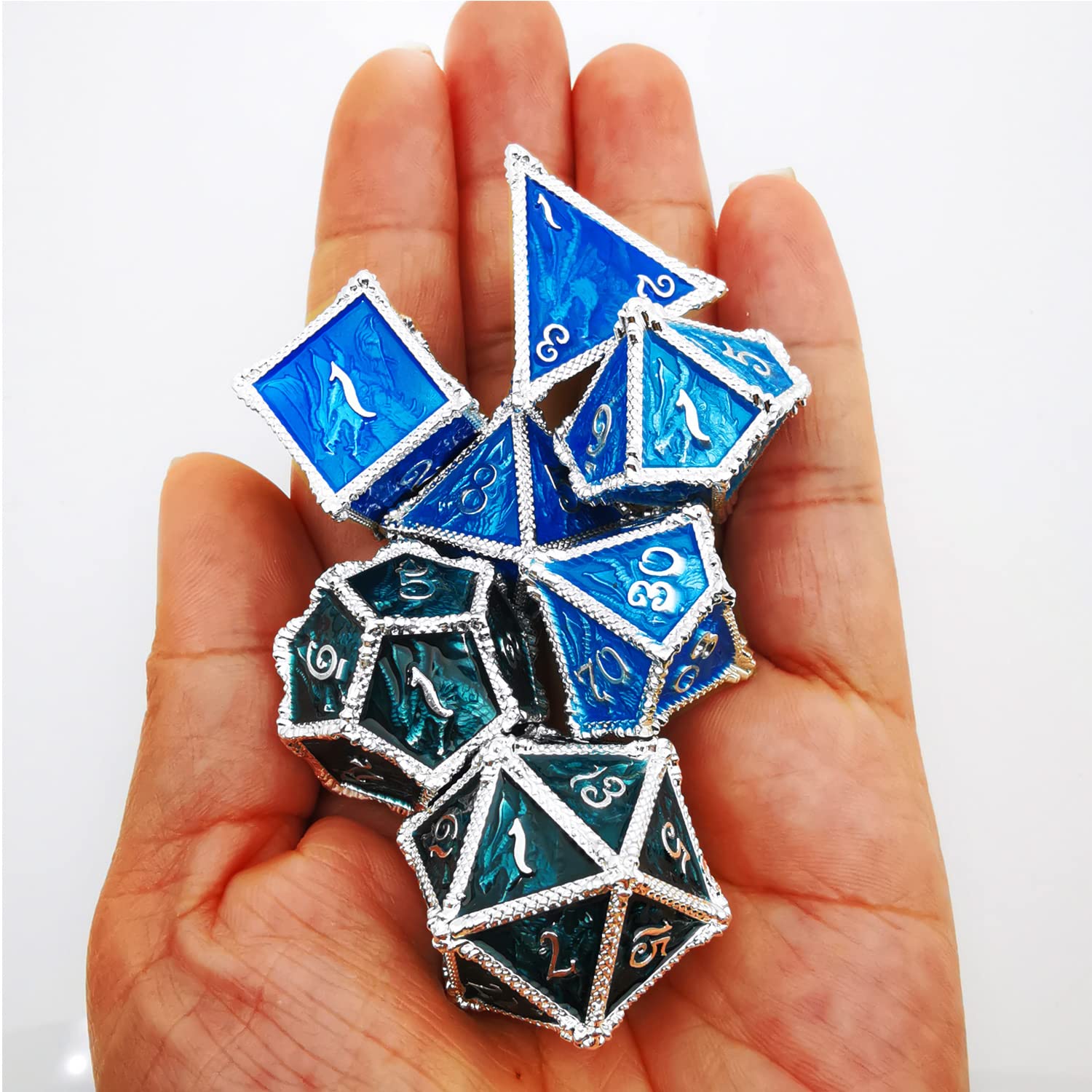 MJDICEOK Color Changing dice Metal Dragons dice DND dice Set D&D dice Set Role Playing dice Apply to Dungeons and Dragons (Black to Blue)