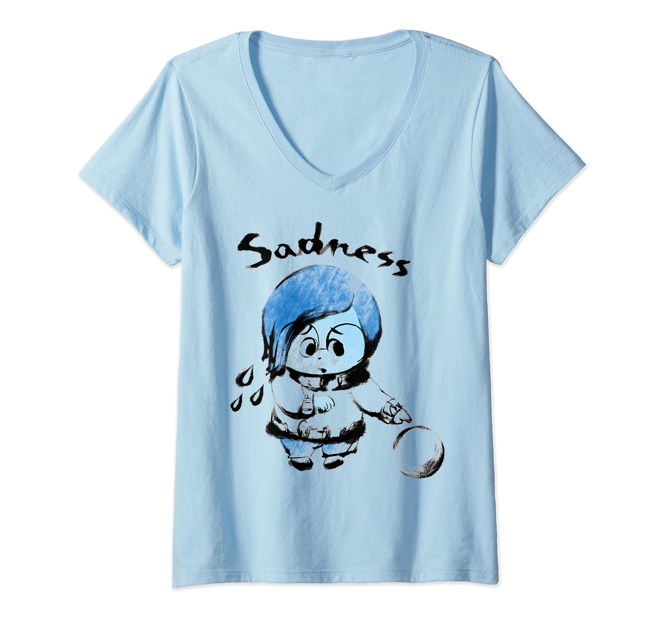 Womens Disney Pixar Inside Out Sadness Watercolor V-Neck T-Shirt
