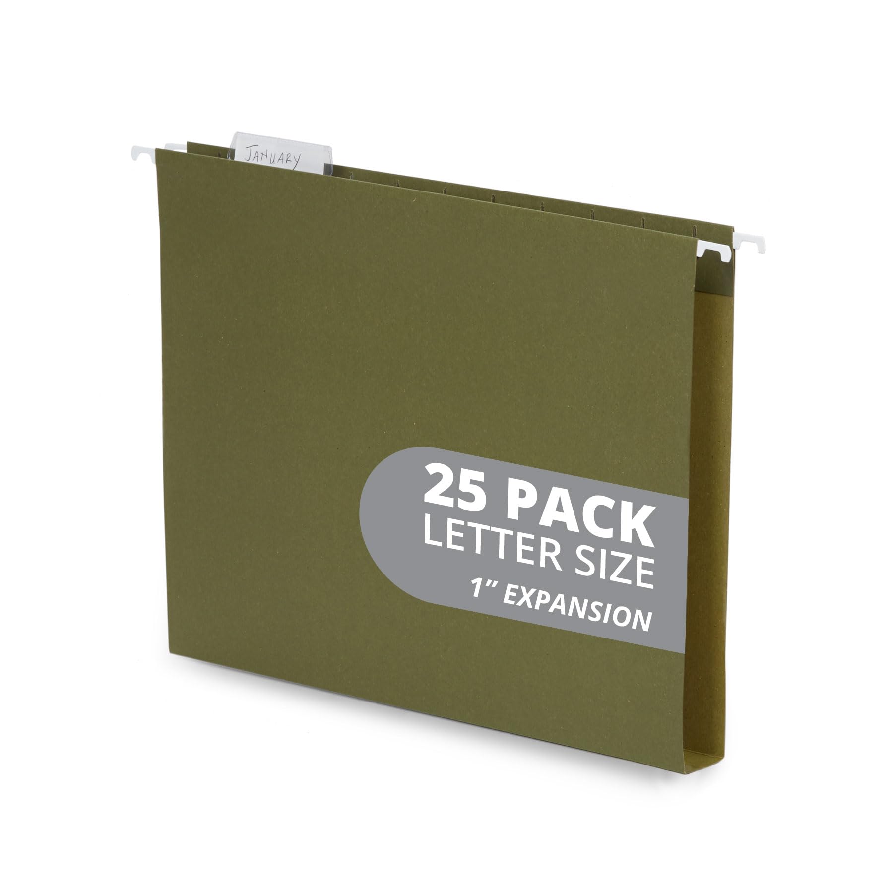 Blue Summit Supplies Hanging File Folders Extra Capacity 1 inch, Hanging File Folders 1 inch Expansion, Designed for Bulky Files and Charts, Letter Size, Standard Green, 25 Pack
