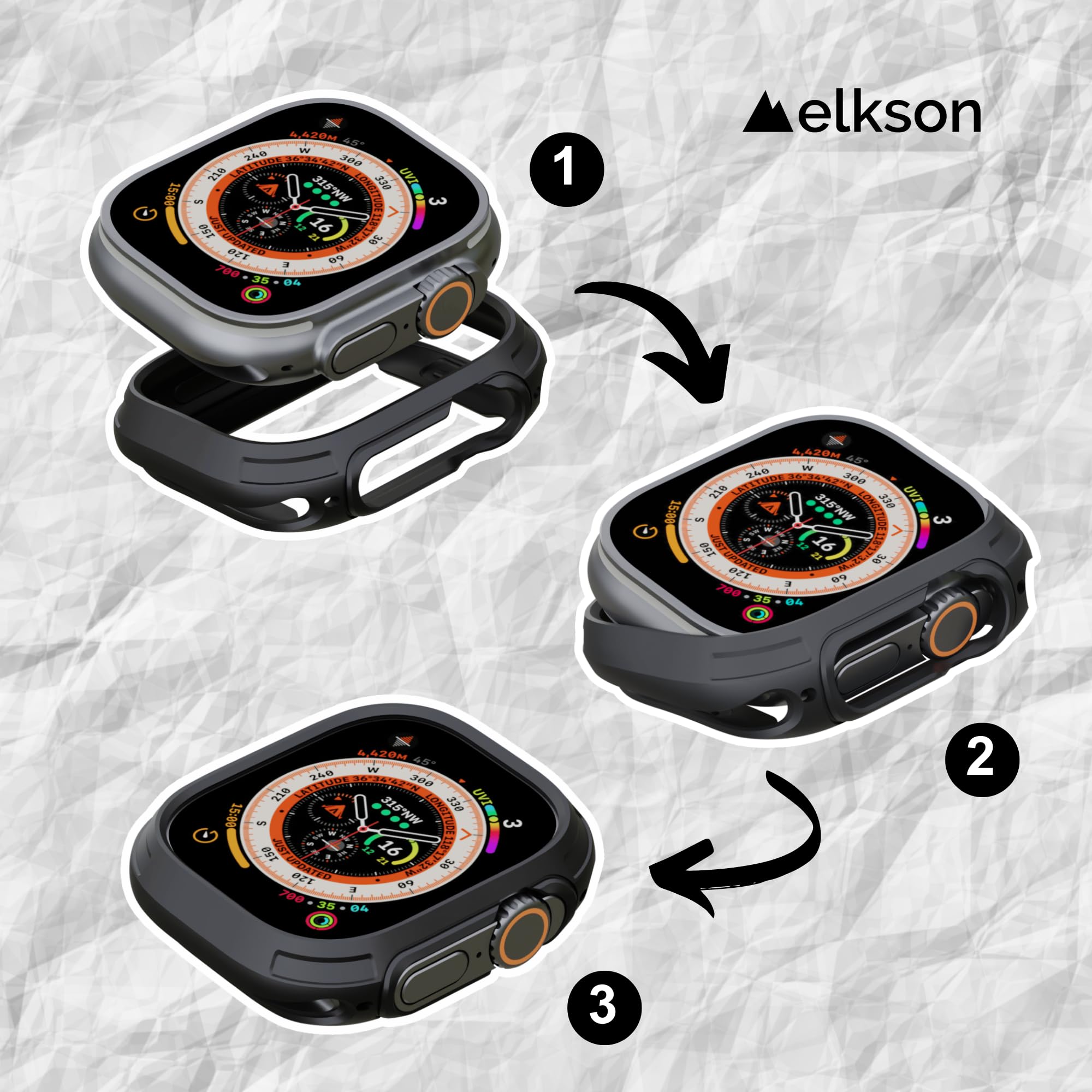 elkson Made for Apple Watch Ultra 2 1 Bumper Case 49mm Screen Protector Tempered Glass, Quattro Max Series Rugged for iWatch, Military Grade Durable Protective Cover, Flexible Shock Proof, Grey