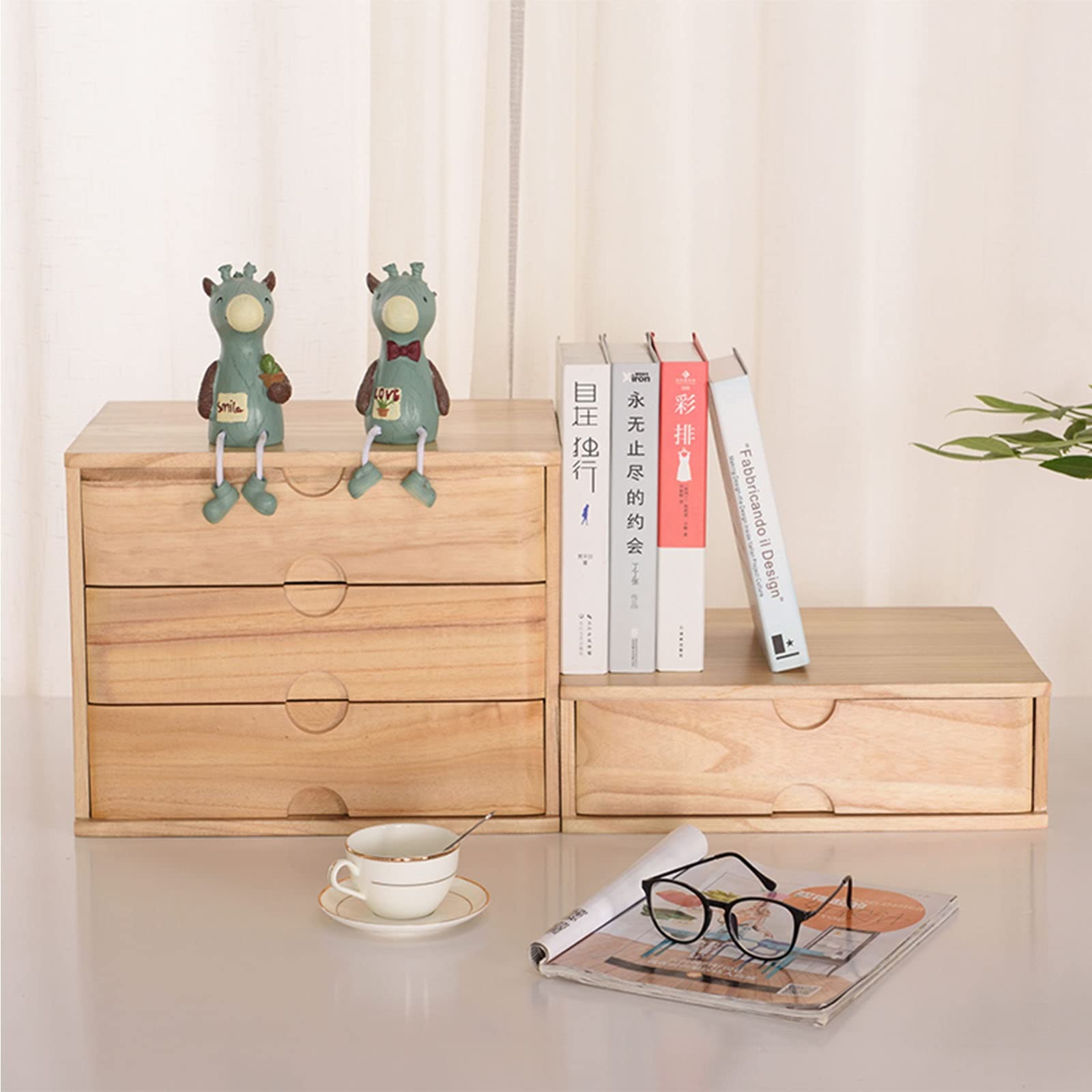 LEYT Wooden Desktop Storage Box with 3 Drawers, Office Supplies A4/Receipt File Organizer, Flat File Cabinet (Color : B)