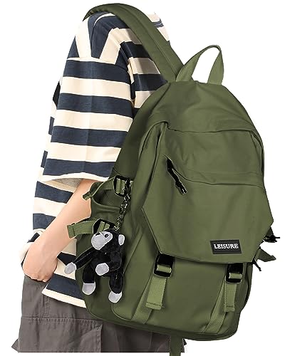 KEYEMP Casual Daypack Cute School Backpacks for Men Women Lightweight Durable Bookbag for High Middle School, Fashion Travel Bag, Gift,Olive Green