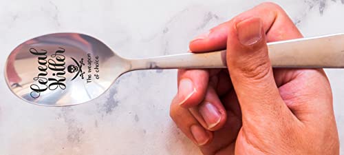 Funny Gift | Cereal Killer The Weapon Of Choice Engraved Spoon Gift For Birthday | Anniversary | Christmas Stocking Stuffer | Stainless Steel 7 inches Engraved Teaspoon | Gifts under $20