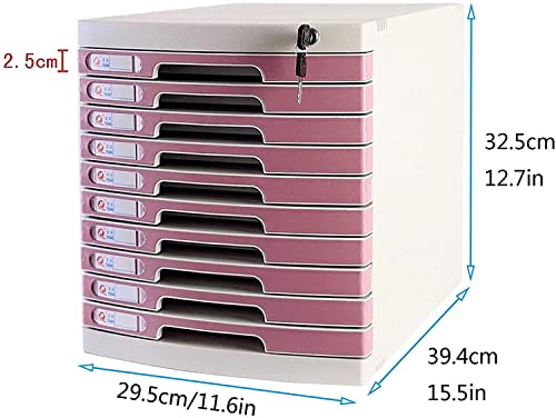 Storage Cabinet with Drawers Floor Storage Cabinet Flat File Cabinet Storage, Desktop Drawer Cabinet, Size 11.6''x 15.5''x 12.7'', Pink/Blue/Gray, 10 Layers with Lock/Blank Label, Increase Work Effici