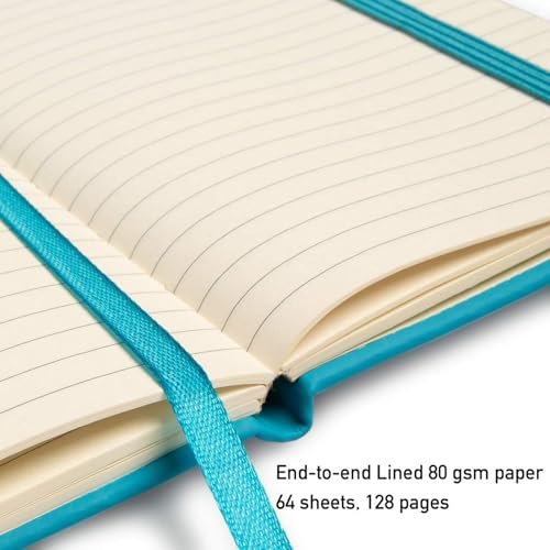 A6 Pocket Size Mini Notebooks with Hardcover - Ruled Small Journal Set for School, Home & Office - 124 pages (3.7" x 5.7") with Inner Pocket (Turquoise, 3 Pack)