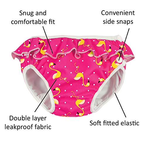 Imse Vimse Reusable Swim Diaper for Baby and Toddler Girls with Ruffle and Snaps (Pink Flamingo, S 13-17 lbs)