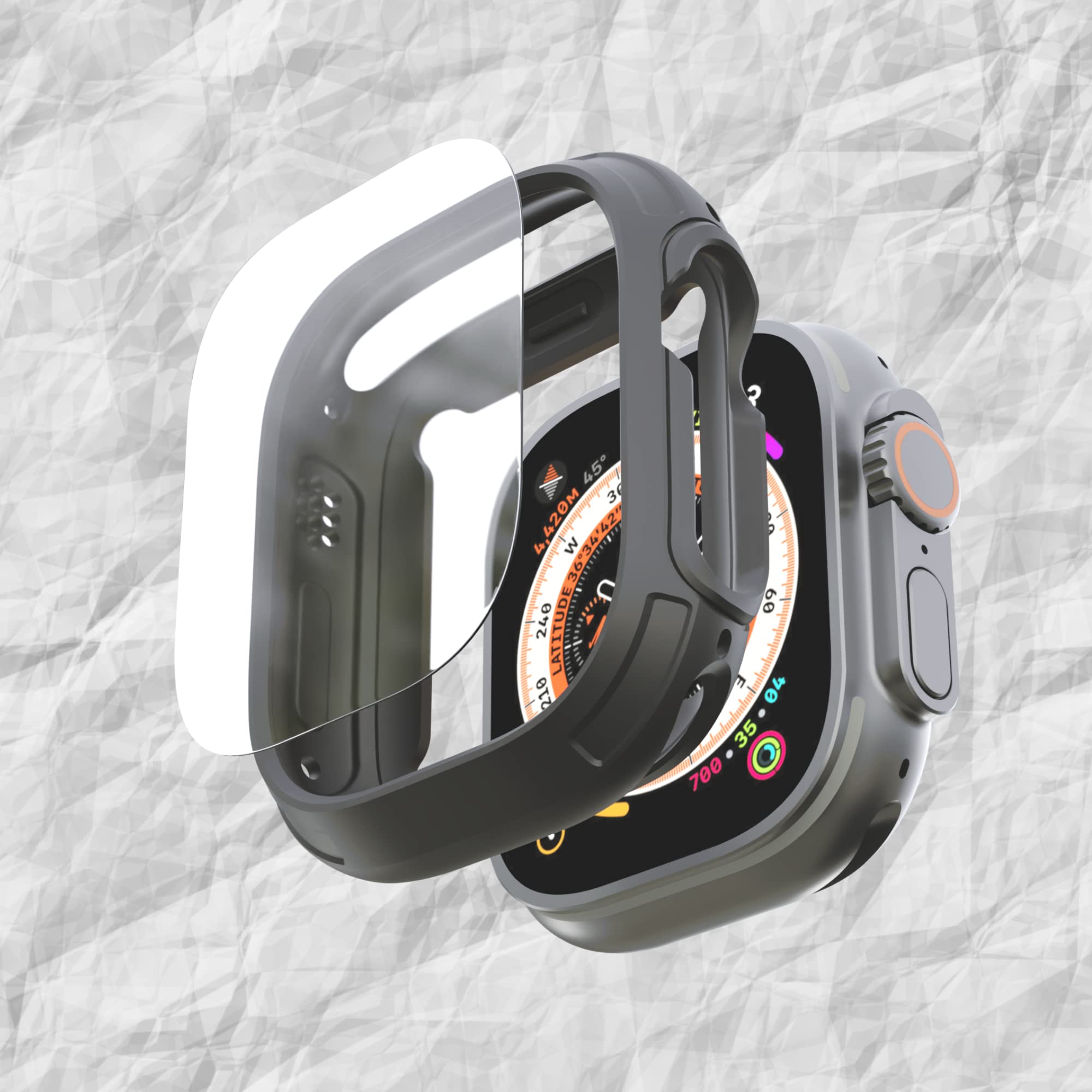 elkson Made for Apple Watch Ultra 2 1 Bumper Case 49mm Screen Protector Tempered Glass, Quattro Max Series Rugged for iWatch, Military Grade Durable Protective Cover, Flexible Shock Proof, Grey