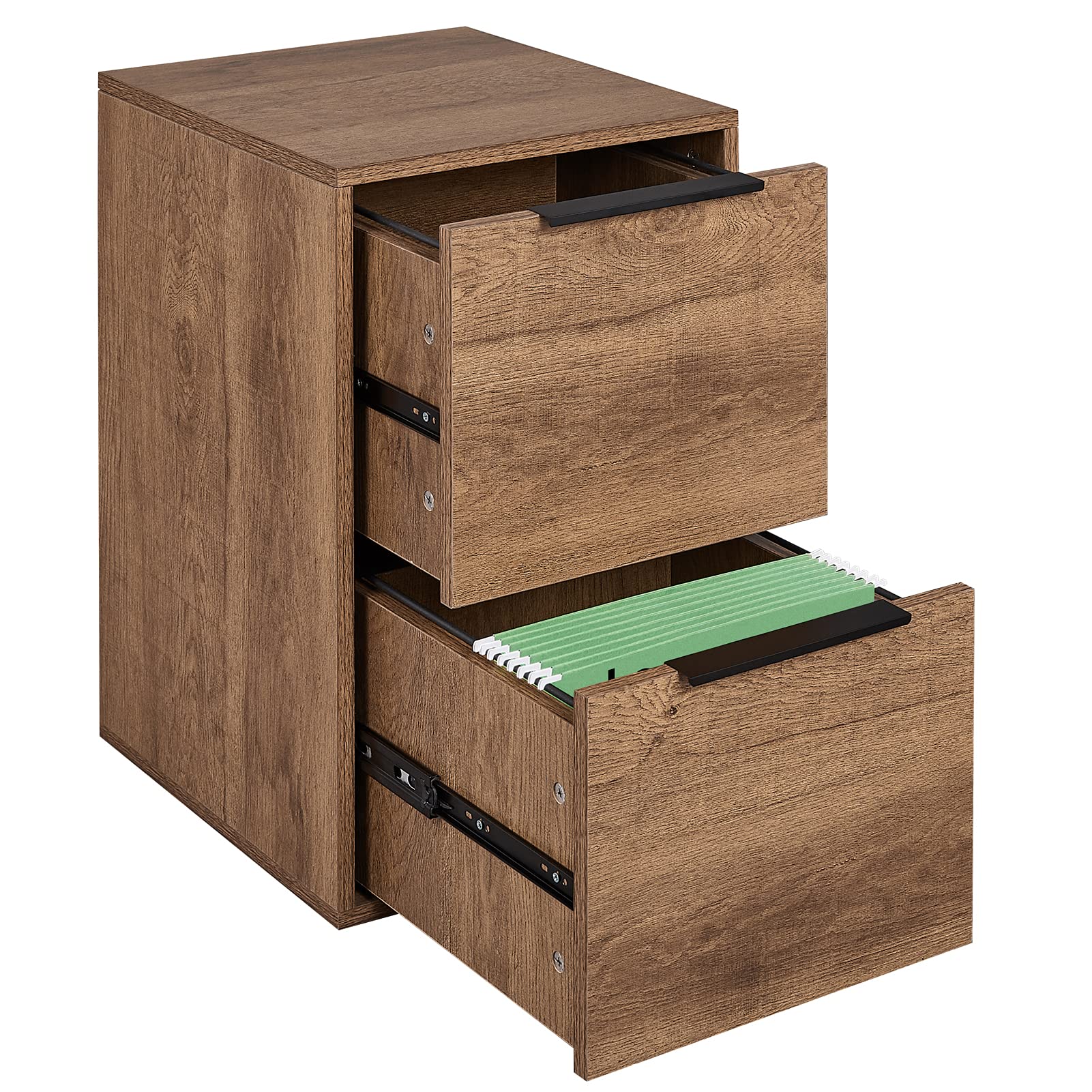 GREATMEET Wood File Cabinet with 2 Drawers, 2 Drawer Wooden File Cabinet with Hanging Bars for Letter, Wood Storage Filing Cabinet for Home Office, Brown