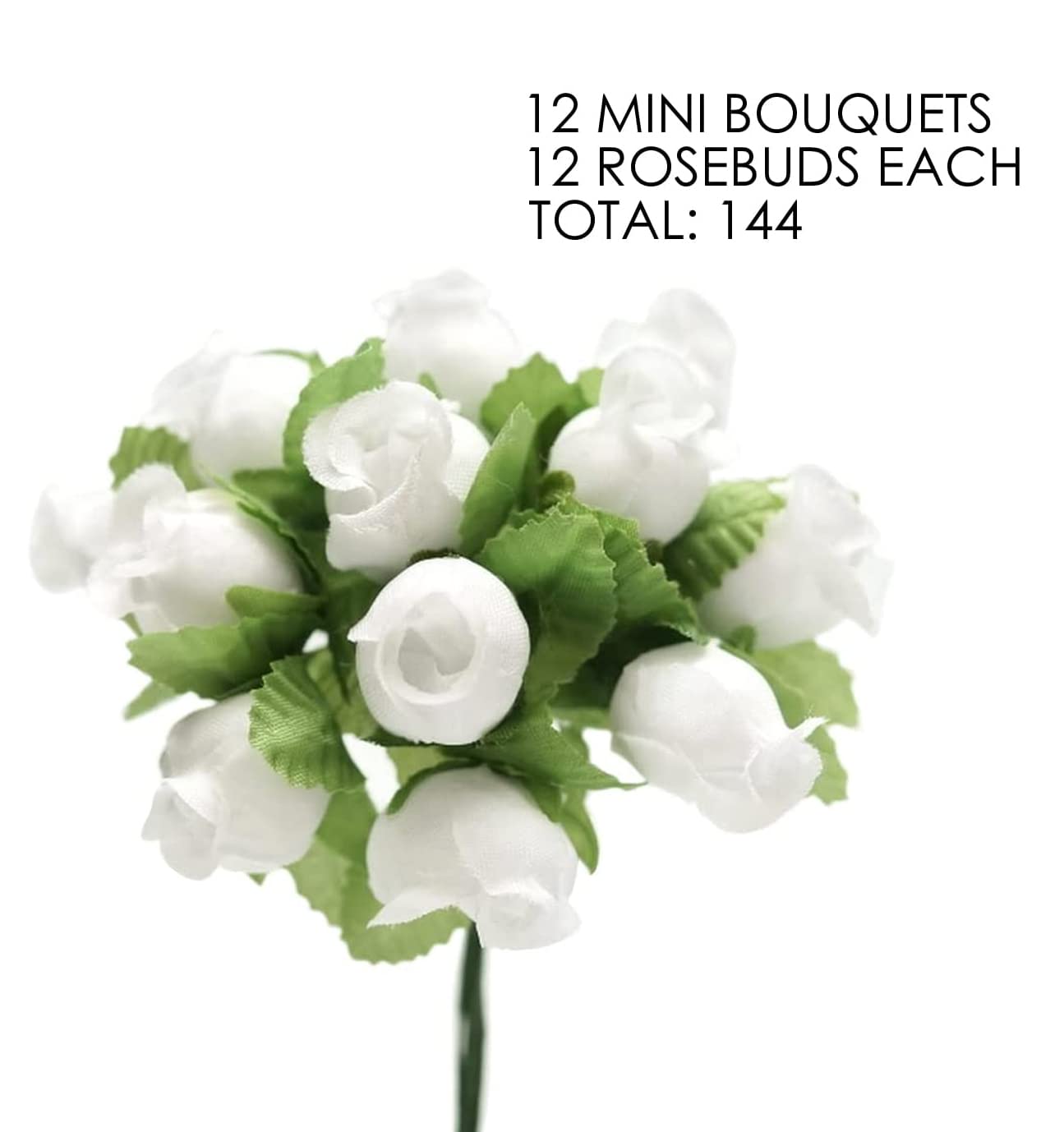 GiftWrap Etc. White Artificial Silk Flower Roses - 12 Mini Bouquets of 12 Rosebuds, 144 Rosebuds Total, Wedding, Reception, Anniversary, Wreath, Bridal Shower