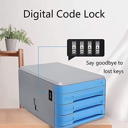 Storage Cabinet with Drawers Floor Storage Cabinet Flat File Cabinet Storage, Desktop Drawer Cabinet, with Digital Code Lock and Pen Holder Design, Size 11.8''x 14.9''x 8.8'' Cosmetics/Medicine Cabine