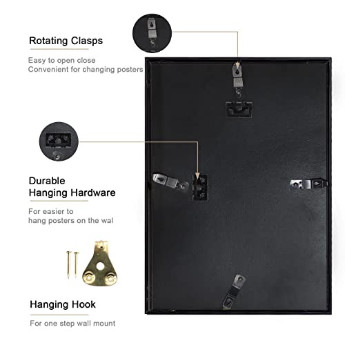 AntNest A4 Aluminum Picture Frame, Acrylic Front, Thin Black Metal Poster Frame for 8.3x11.7 Pictures, Horizontal/Vertical Wall Mount, Wall Hook Included