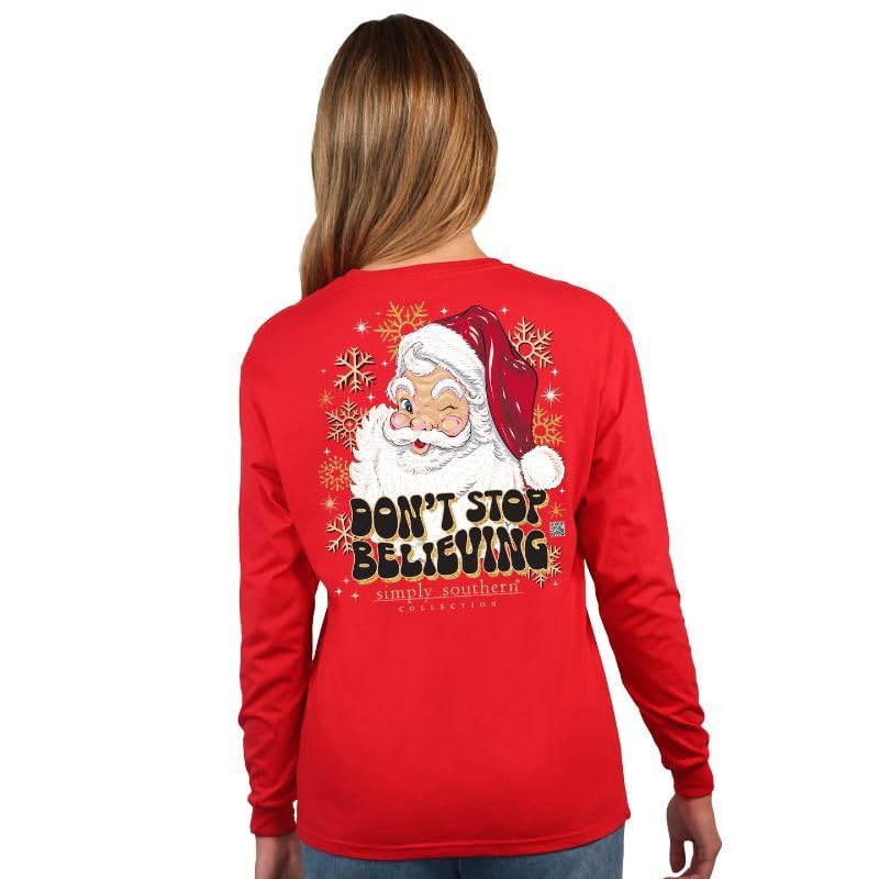 Simply Southern Don't Stop Believing Women's Long Sleeve T-Shirt (X-Large) Red