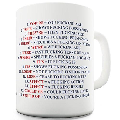 TWISTED ENVY Funny Grammar Expletive 15OZ Funny Coffee Mug for Men & Cute Coffee Cups for Women. Best Big Coffee Cups for Stocking Stuffers or Cute Gifts for Women
