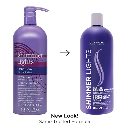 Clairol Professional Shimmer Lights Purple Conditioner, 31.5 fl. Oz Neutralizes Brass & Yellow Tones For Blonde, Silver, Gray & Highlighted Hair Packaging May Vary
