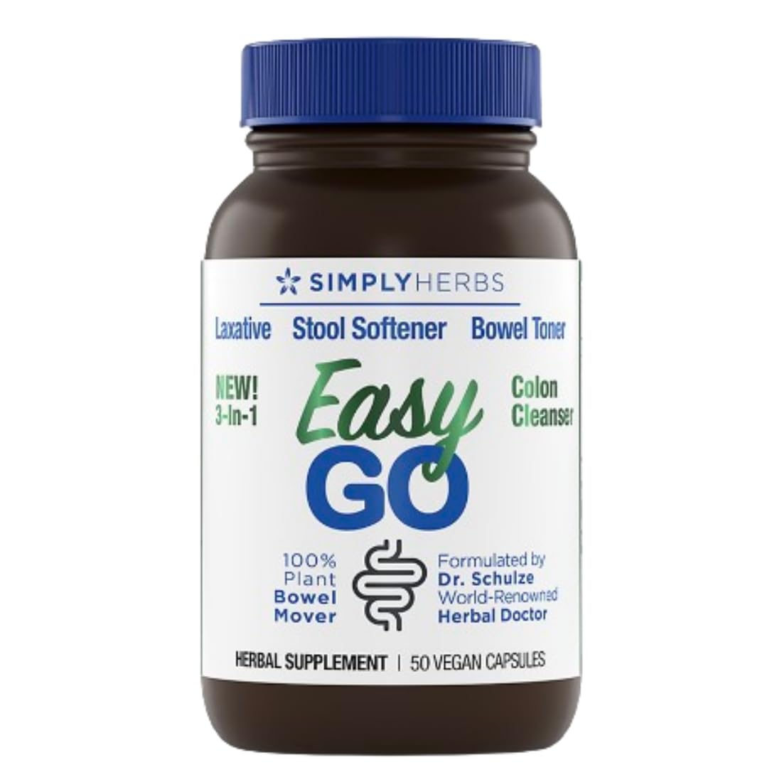 Dr. Schulze's Easy GO Bowel Mover - Formulated Gentle Laxative, Colon Toner & Stool Softener | 100% Plant Natural Bowel Cleanse - Promotes Regular & Complete Bowel Movements - 50 Count Vegan