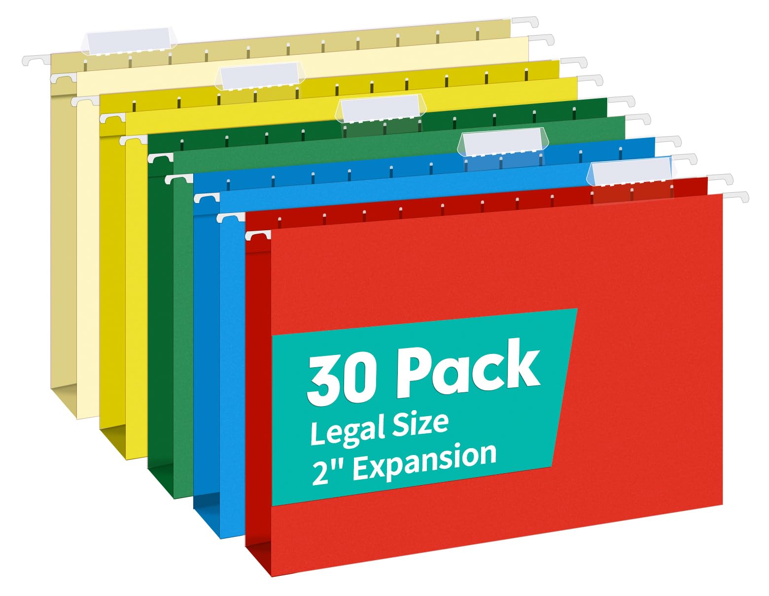 HERKKA Extra Capacity Legal Size Hanging File Folders, 30 Pack Reinforced Legal Size Hanging Folders with Heavy Duty 2 Inch Expansion, Designed for Bulky Files, Medical Charts, Assorted Colors