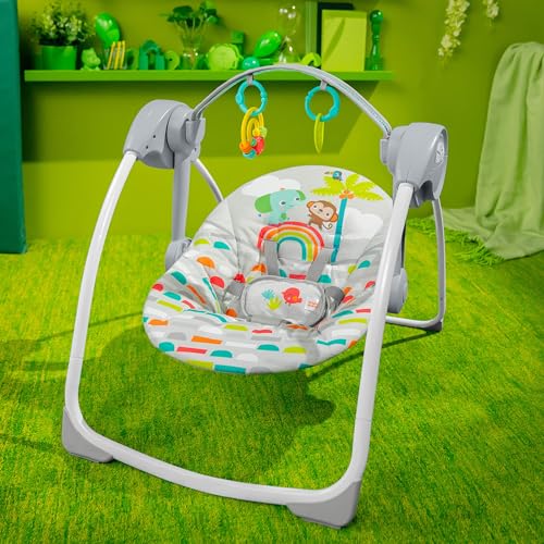 Bright Starts Playful Paradise Portable Compact Automatic Baby Swing with Music, Unisex, Newborn +