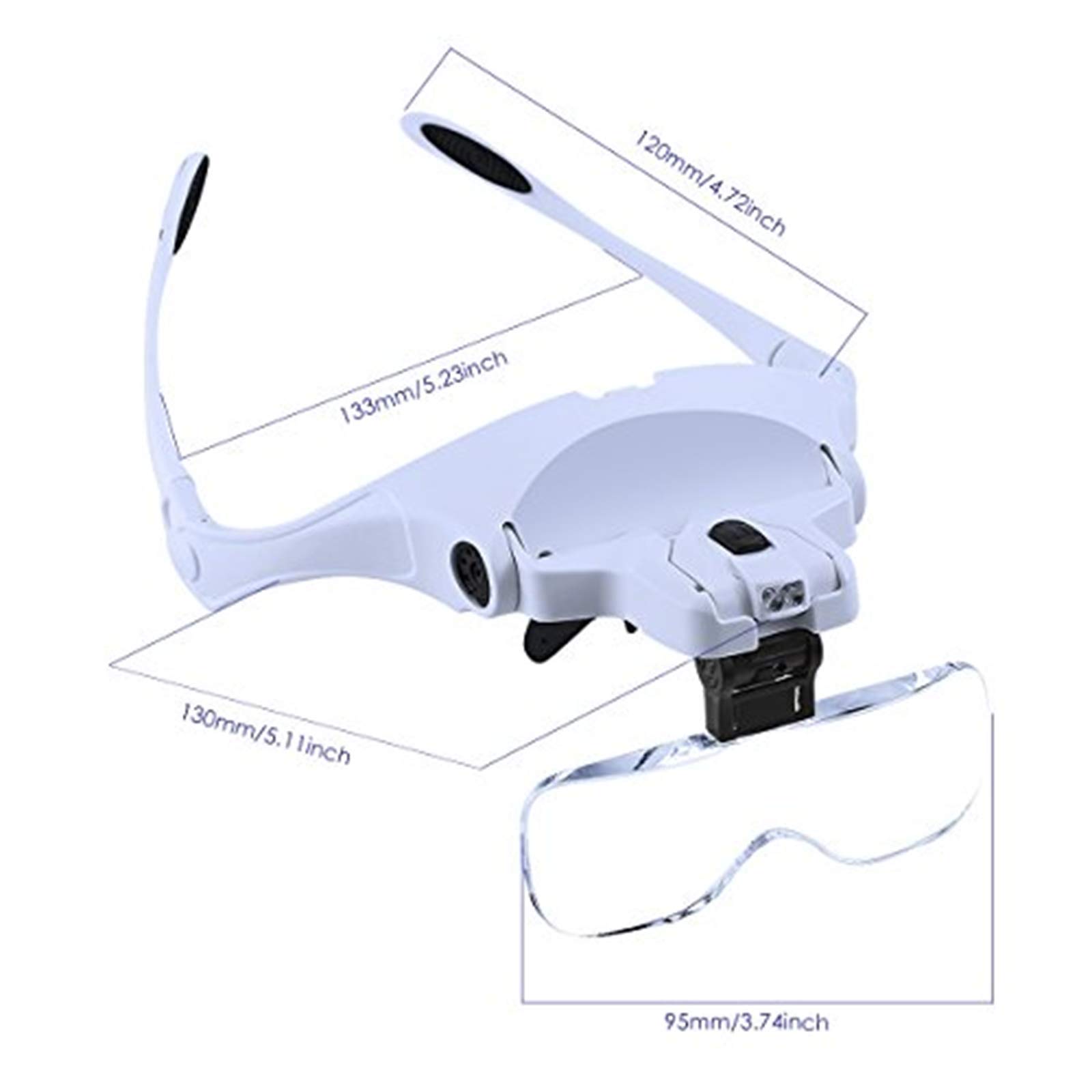 Wallfire Head Magnifier Glasses Head Mount Magnifying Glasses with LED Light for Reading Professional Headband Magnifier Hands Free for Jewelers, Crafts