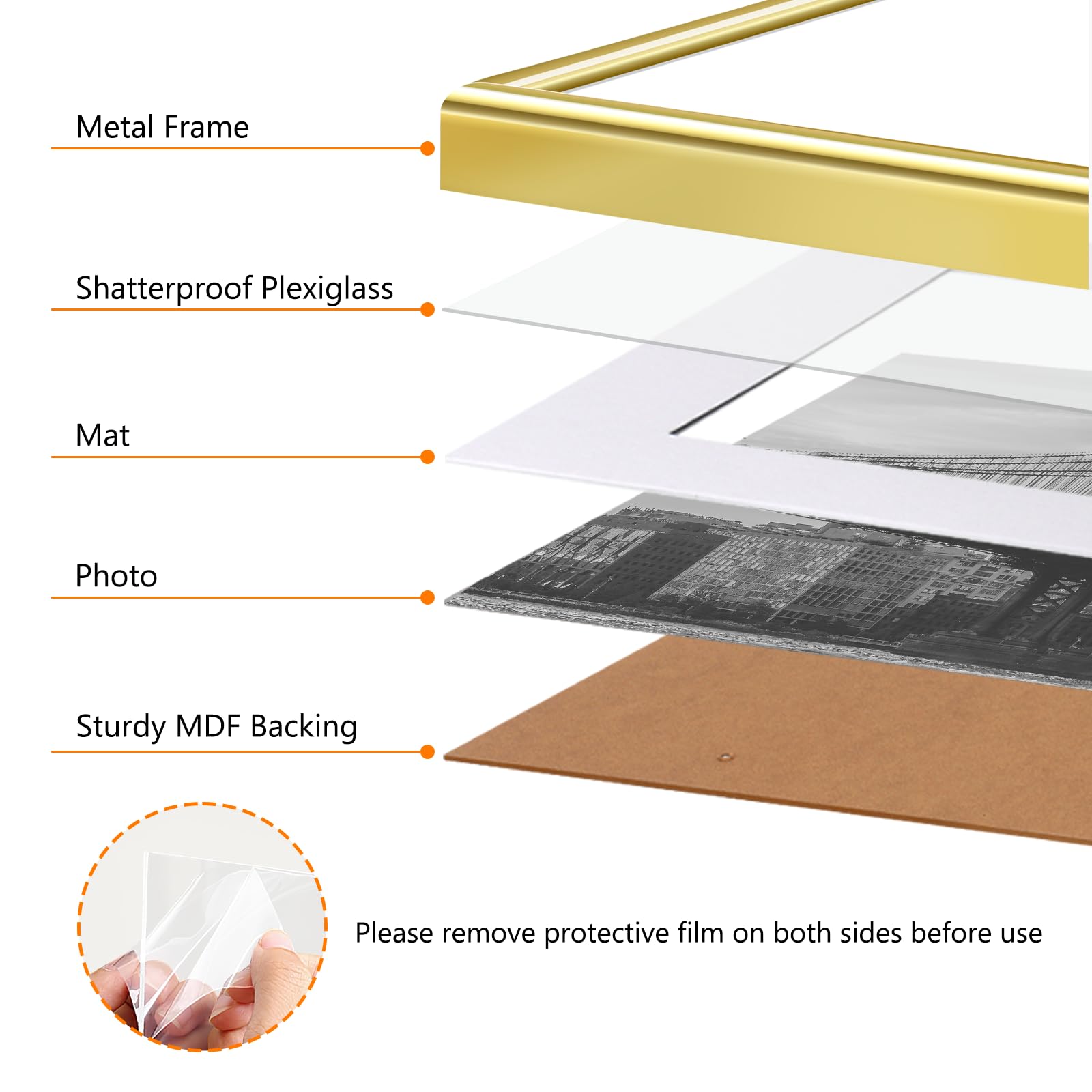Homso A3 Picture Poster Frame, Display Pictures A4 with Mat or 11.7x16.5 Without Mat, Thin Border Metal with Plexiglass for Horizontal and Vertical, Gold