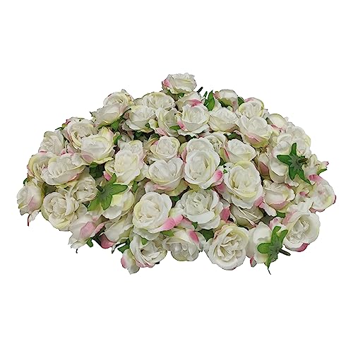 ATFL 2.2'' Off White Rose Heads Artificial Bulk,Satin Rose Flower Heads,80Pcs Silk Rose Heads,Fake Flower No Stem for DIY Flower Well,Artificial Stemless Rose Flower Heads for DIY Crafts Bouquet