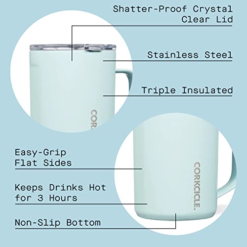 Corkcicle Triple Insulated Coffee Mug with Lid, Stainless Steel Camping Tumbler with Handle, Hot for 3+ Hours, BPA Free, Gloss Powder Blue, 16 oz