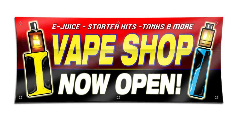 Vape Shop Now Open Banner (2ft X 5ft) Yellow Sign Advertisement Display Accessories Poster Lounge